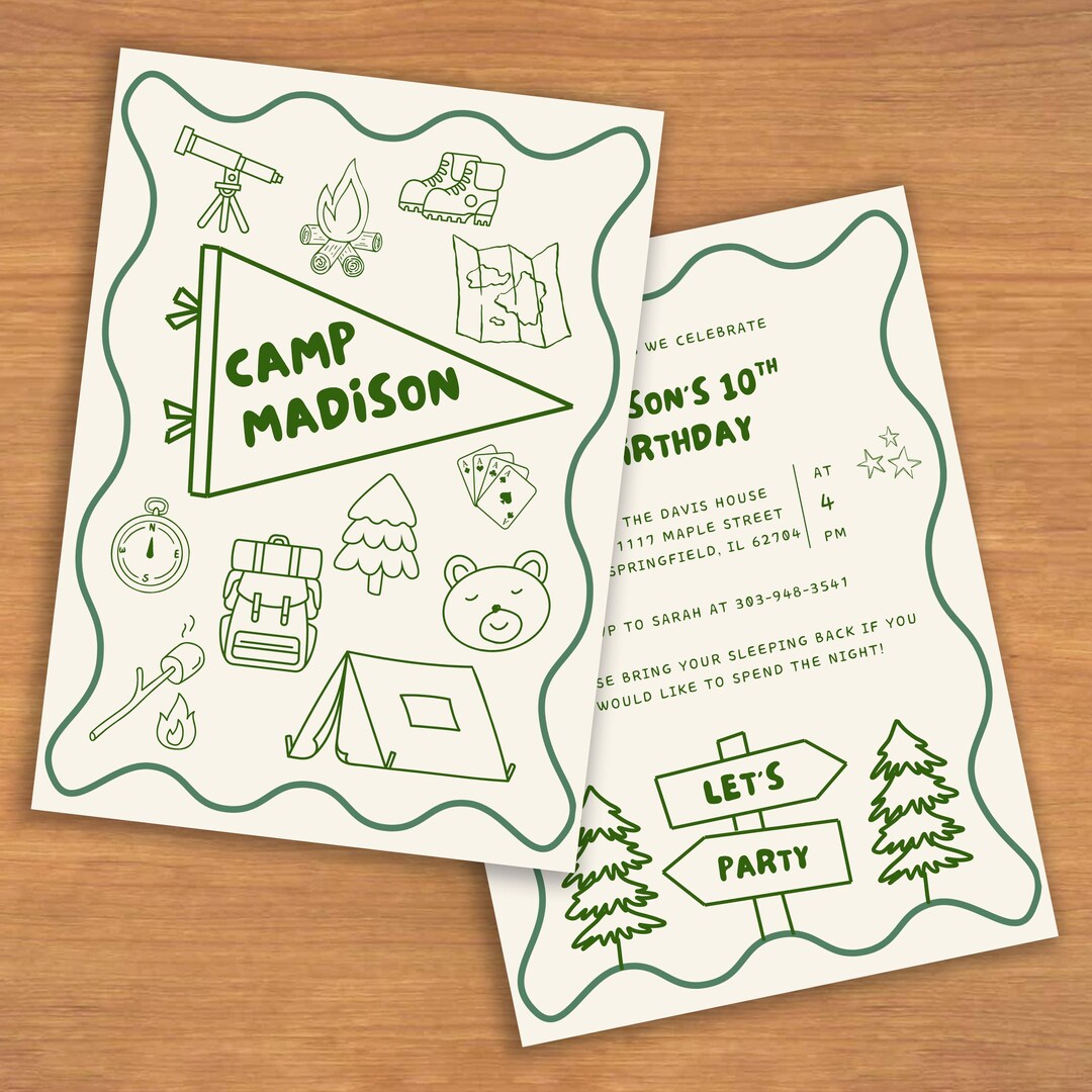 Camp Birthday Party Invite, Printable & Digital Editable Invitation ...