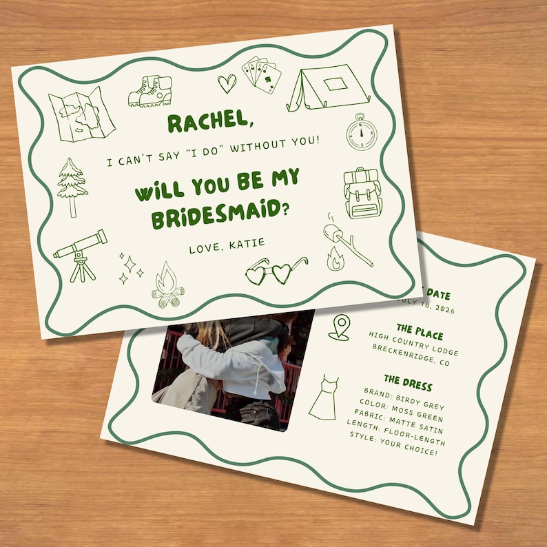 Camp Themed Bridesmaid Proposal Card, Outdoorsy Wedding (canva Template ...