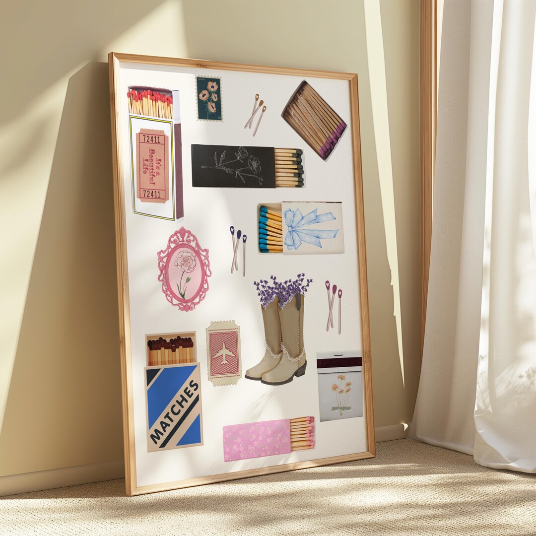 Vintage Matchbox Print, Trendy Matches Poster, Western Matchbox ...