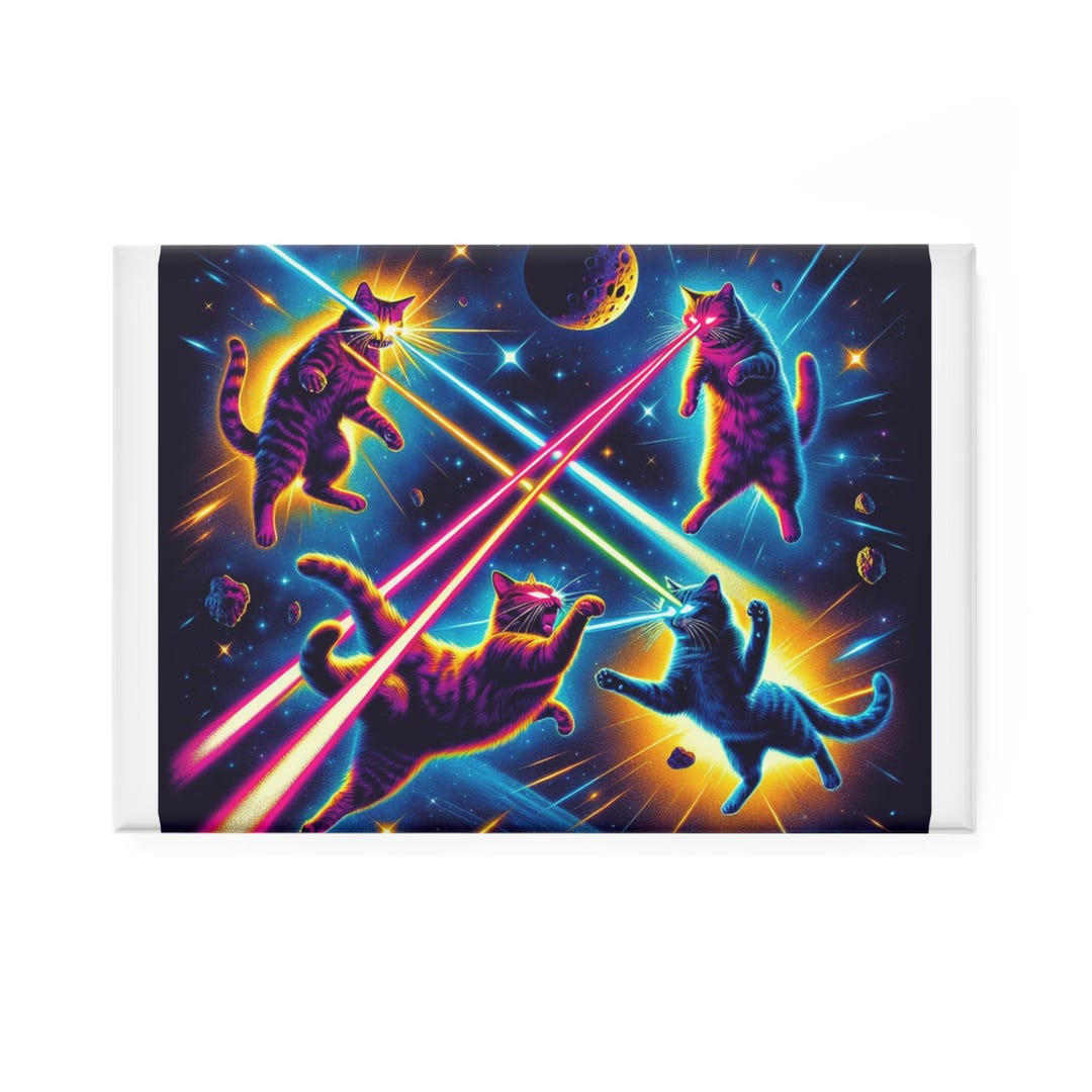 Galactic Cats Refrigerator Magnets, Colorful Cat Art, Funky Home Decor ...