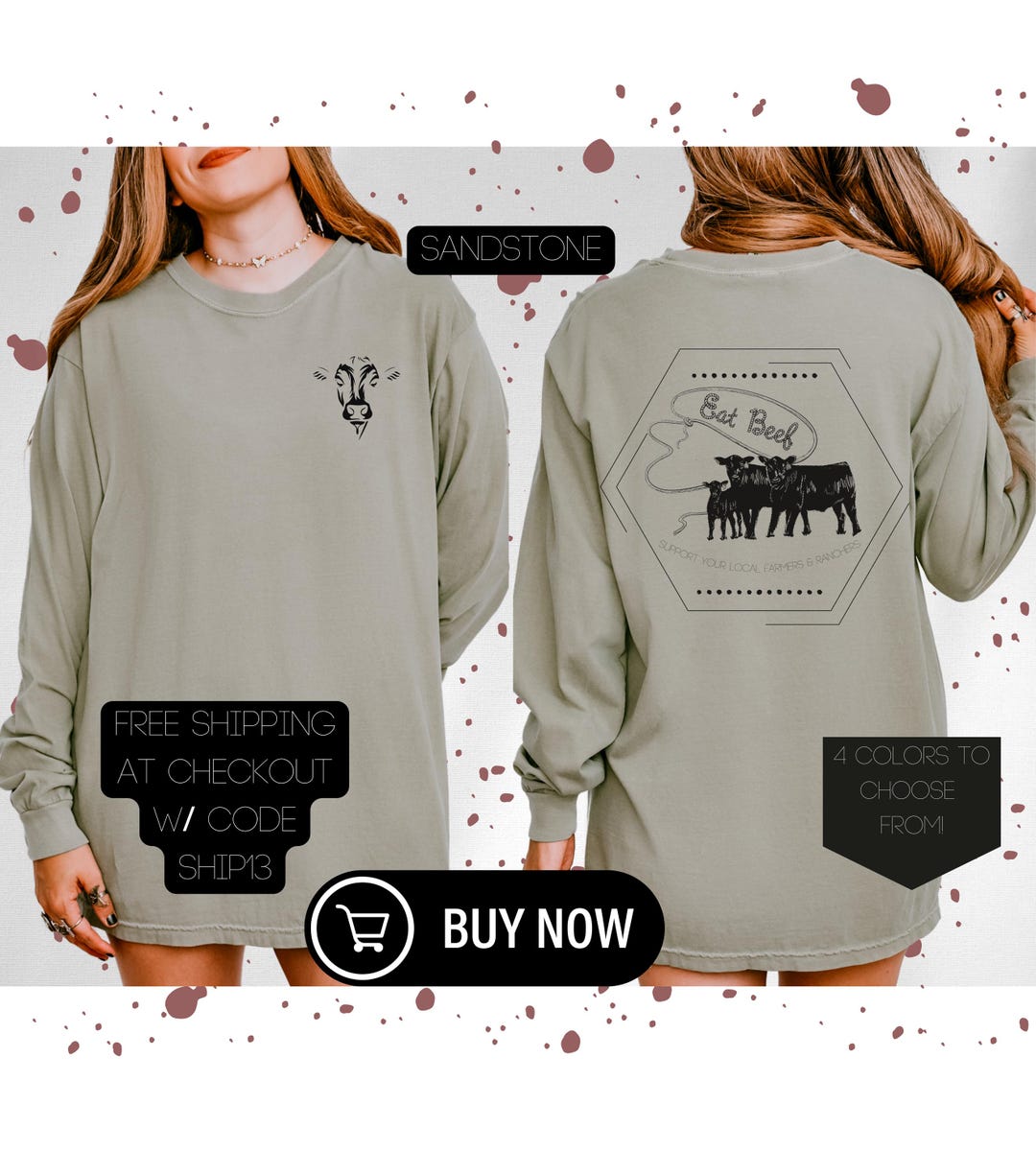 Ranching and Farming Unisex T-shirt, Eat More Beef, Long Sleeve Tee ...