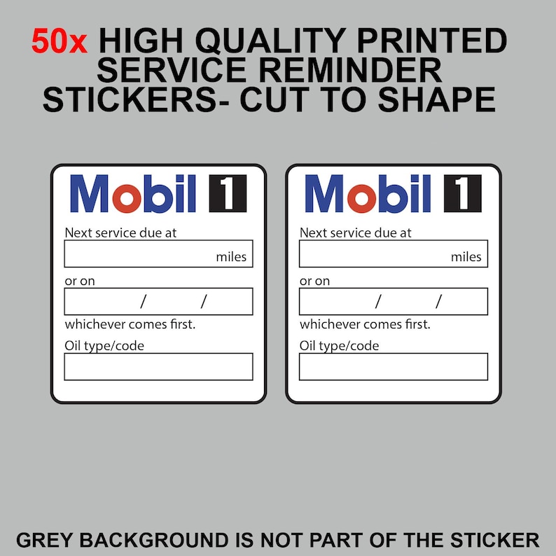 50x MOBIL 1 Service Reminder Stickers Decals Car Maintenance Oil Change ...