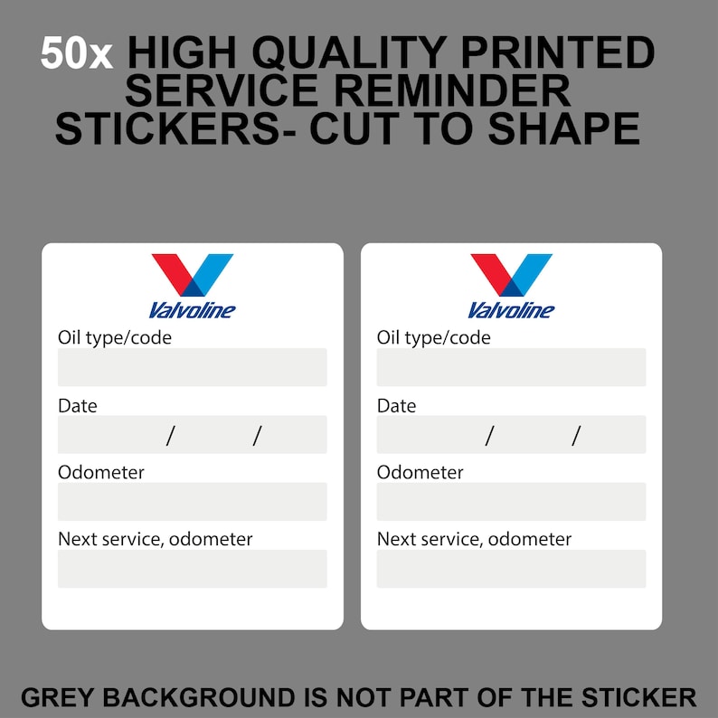 50x VALVOLINE Service Reminder Stickers Decals Car Maintenance Oil ...