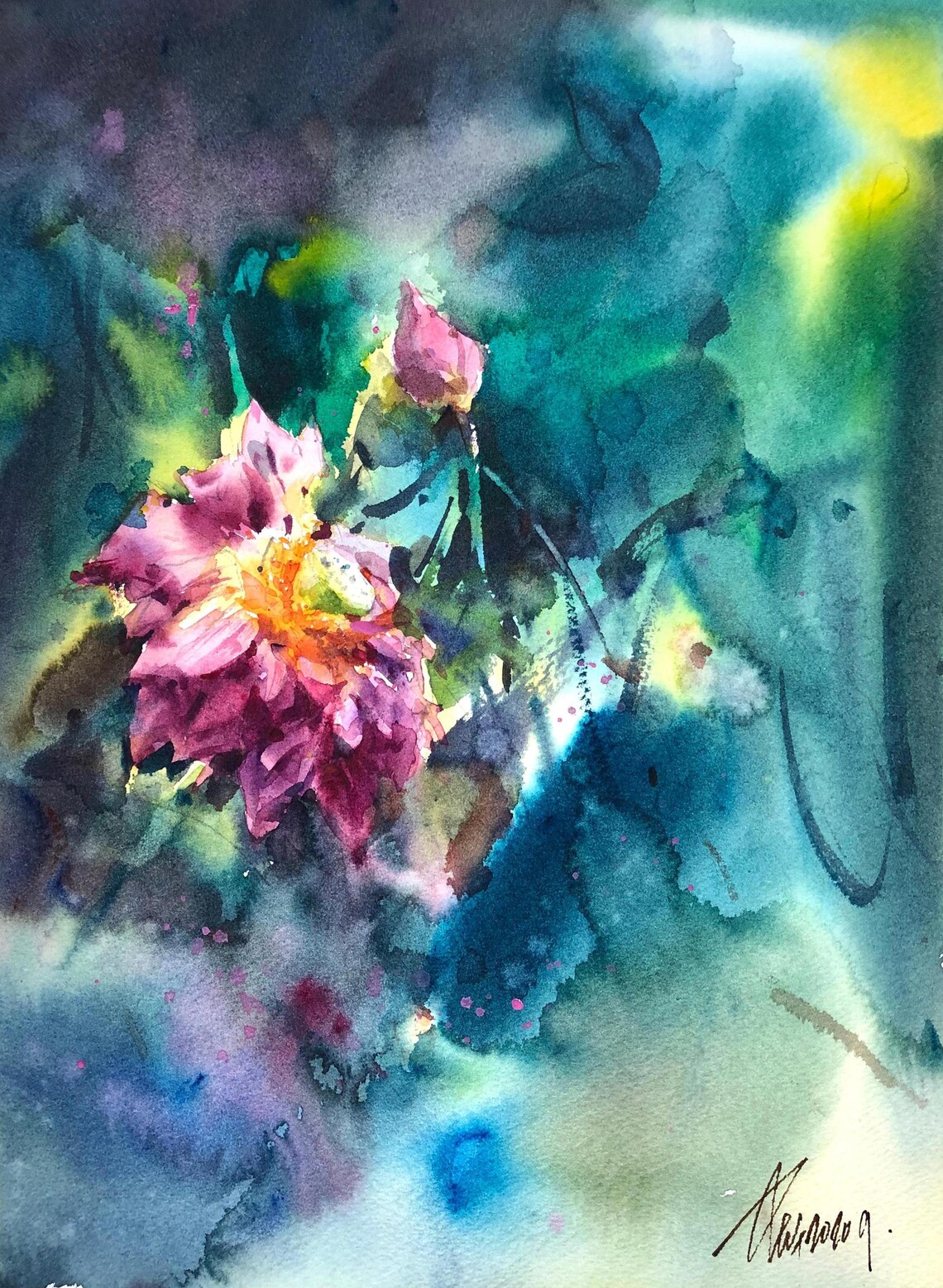 Jason Studio; Lotus Flower; Printable Original Watercolor Painting ...