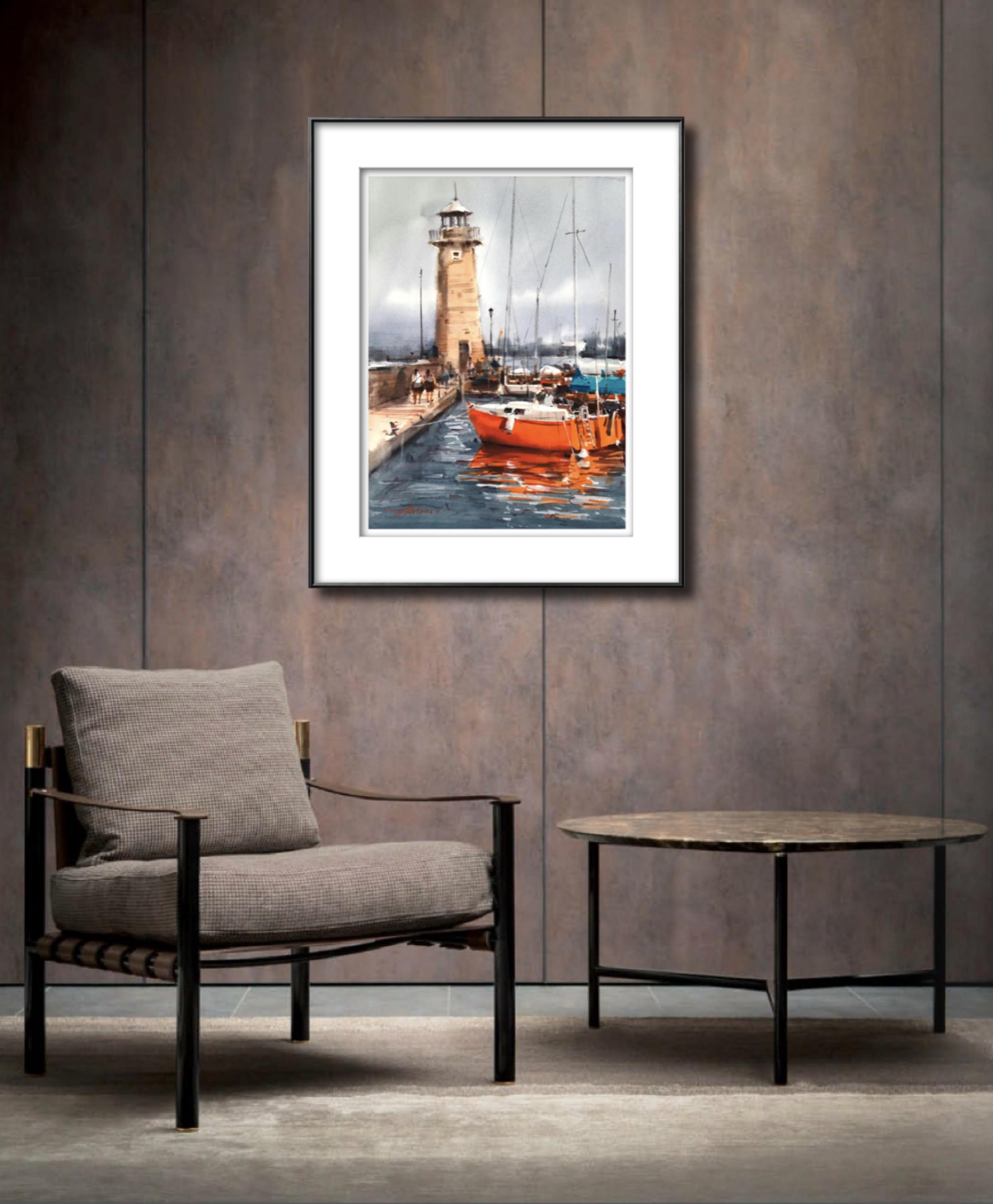 Jason Studio; Beacon; Boats; Scenery; Printable Original Watercolor ...