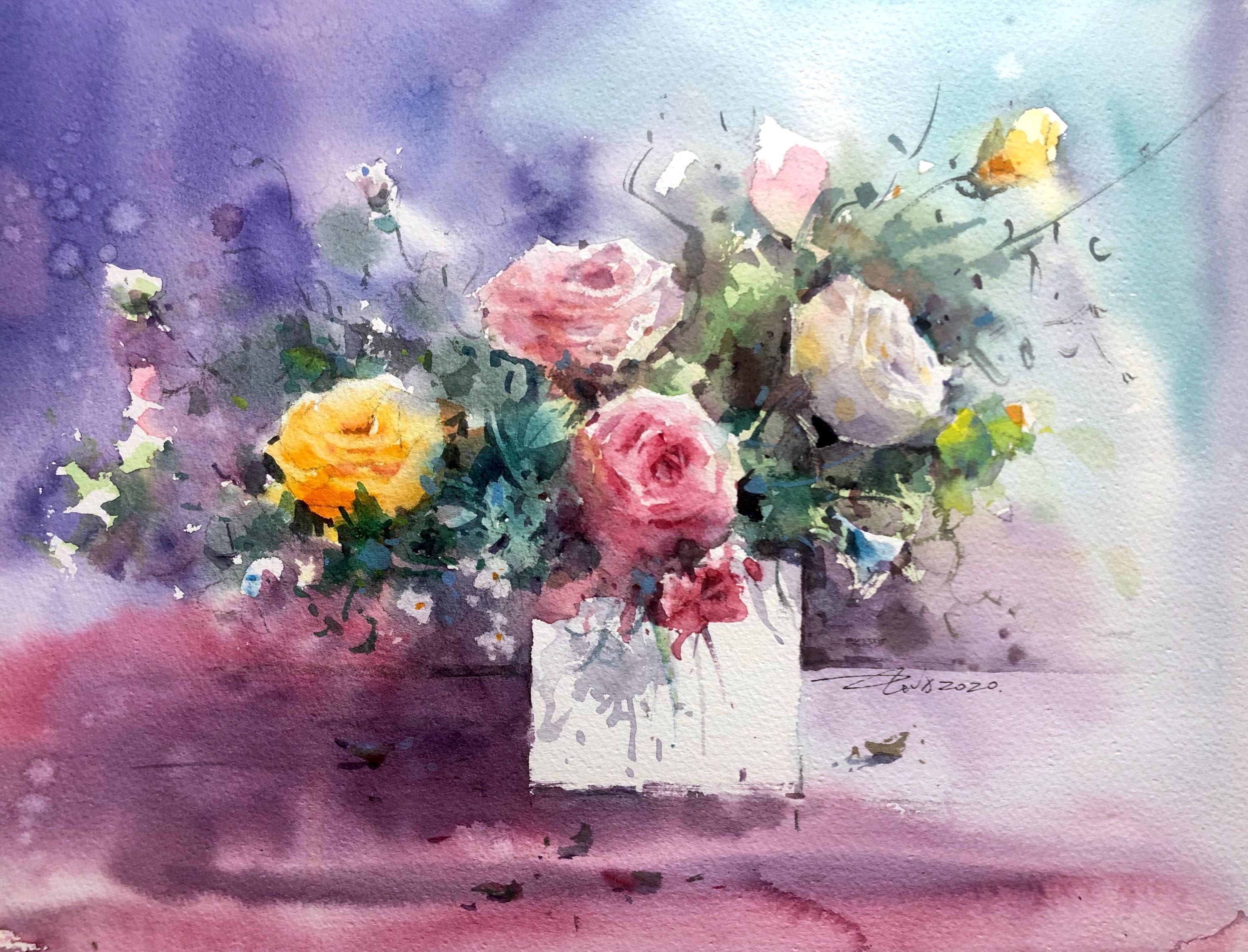 Jason Studio; Rose Flower; Printable Original Watercolor Painting; Home ...
