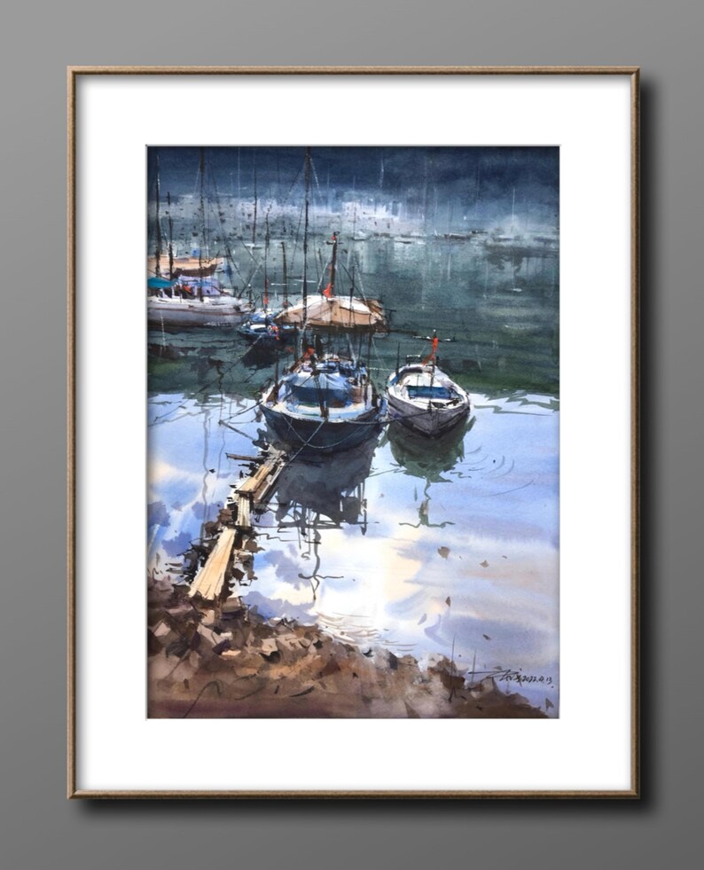 Jason Studio; Boats; Harbor; Lake; Scenery; Printable Original ...