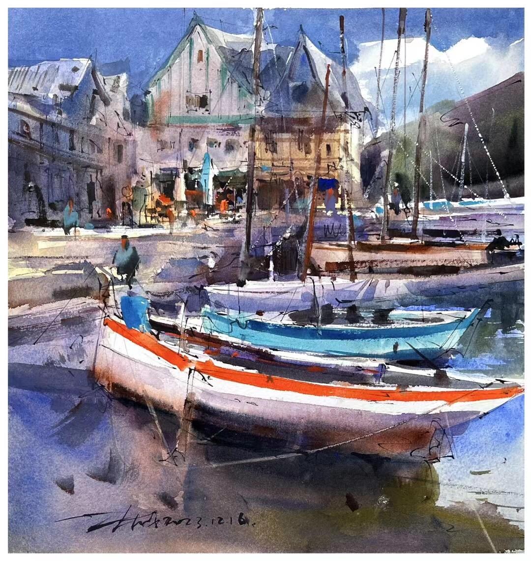 Jason Studio; Harboring Boats; Scenery; Village; Printable Original ...