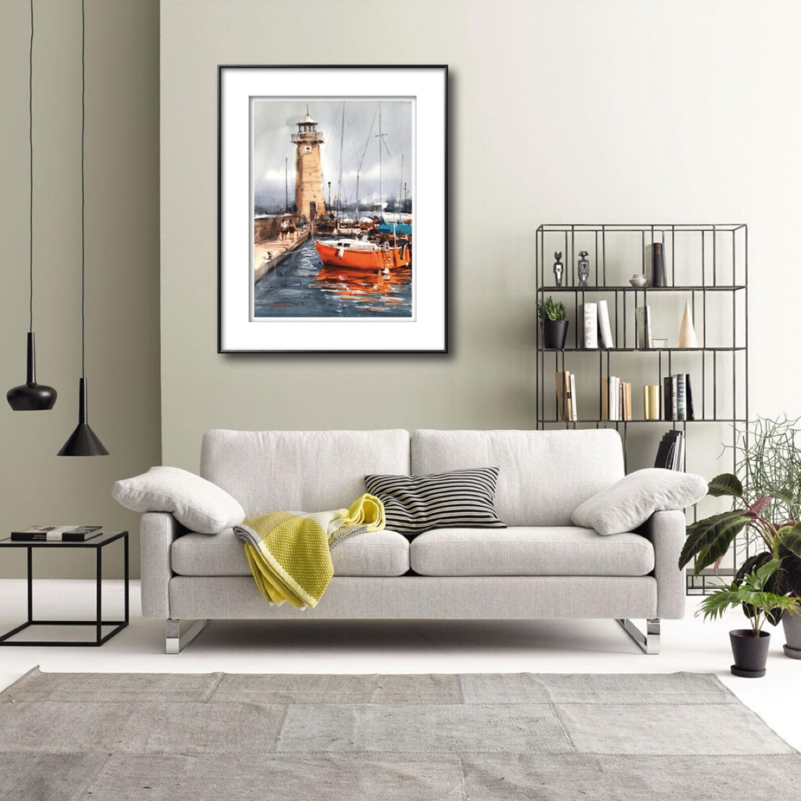 Jason Studio; Beacon; Boats; Scenery; Printable Original Watercolor ...