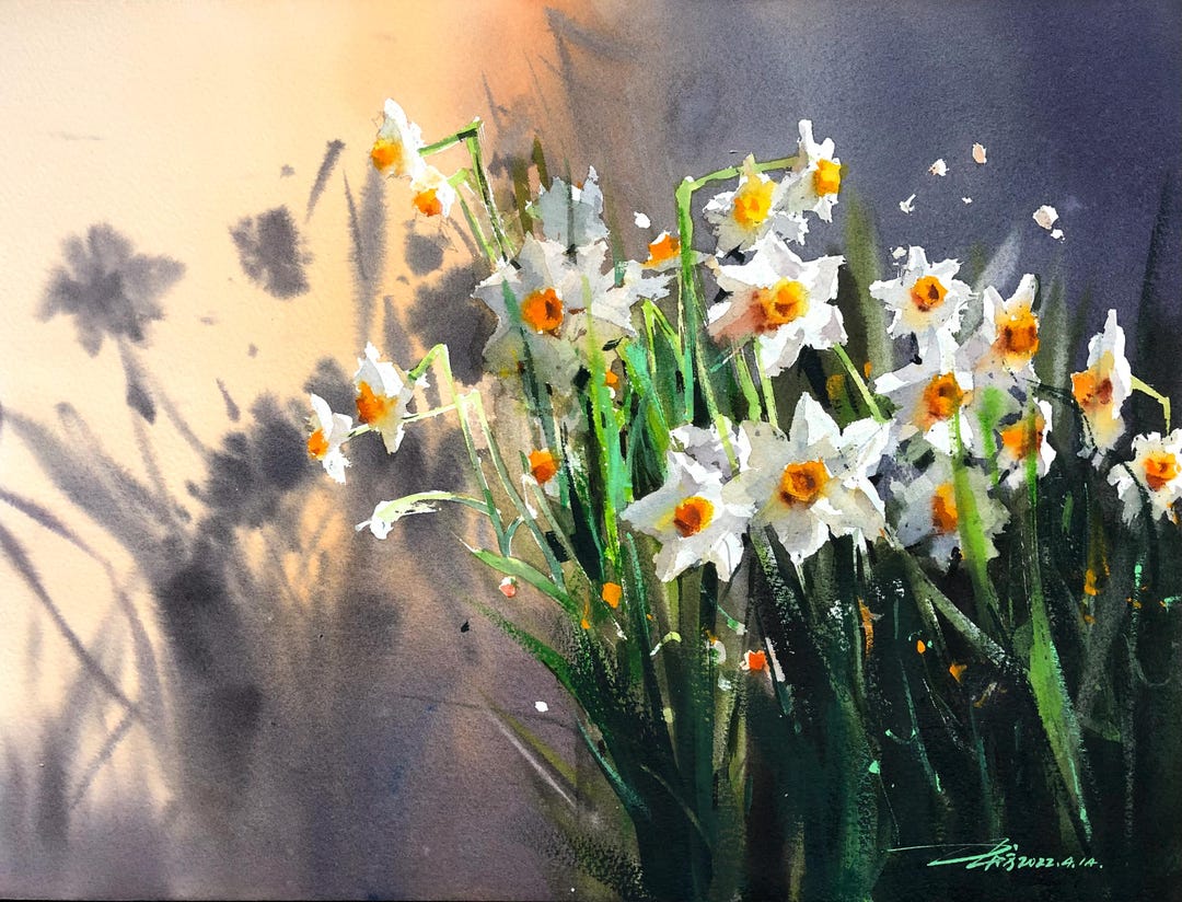 Jason Studio; Narcissus Flower; Printable Original Watercolor Painting ...