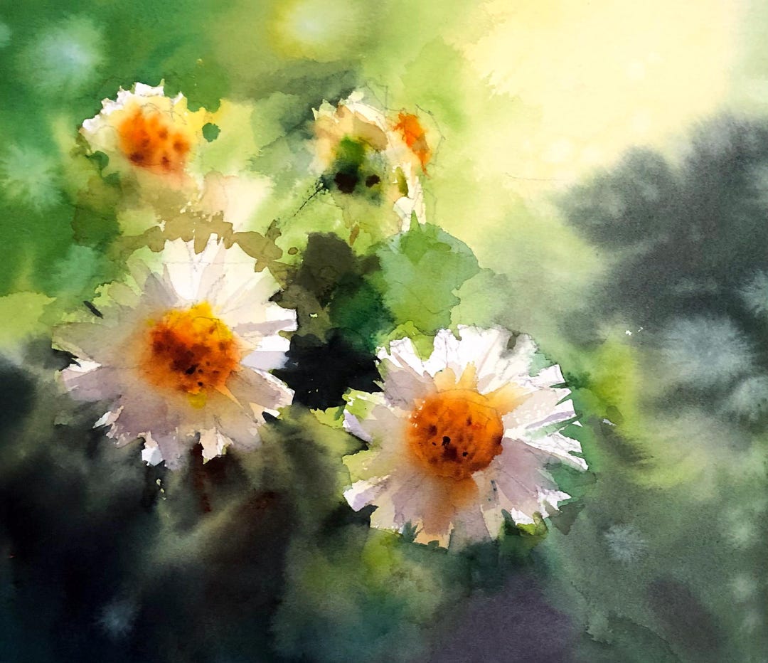 Jason Studio; Daisy Flower; Printable Original Watercolor Painting ...