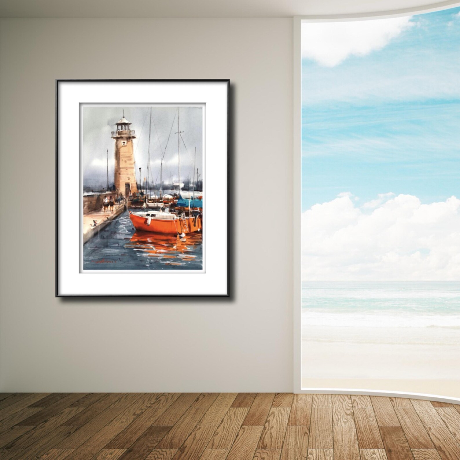 Jason Studio; Beacon; Boats; Scenery; Printable Original Watercolor ...