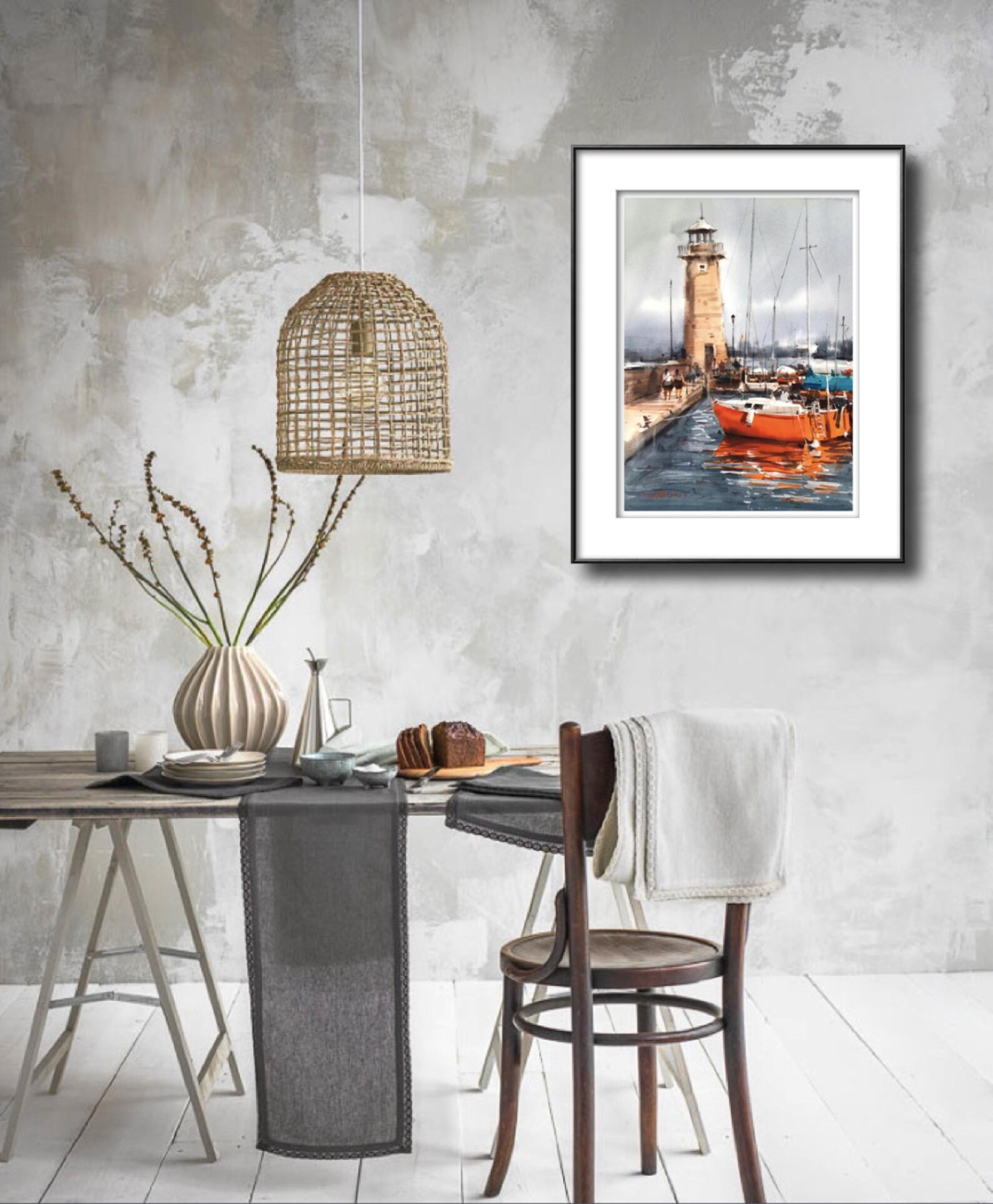Jason Studio; Beacon; Boats; Scenery; Printable Original Watercolor ...