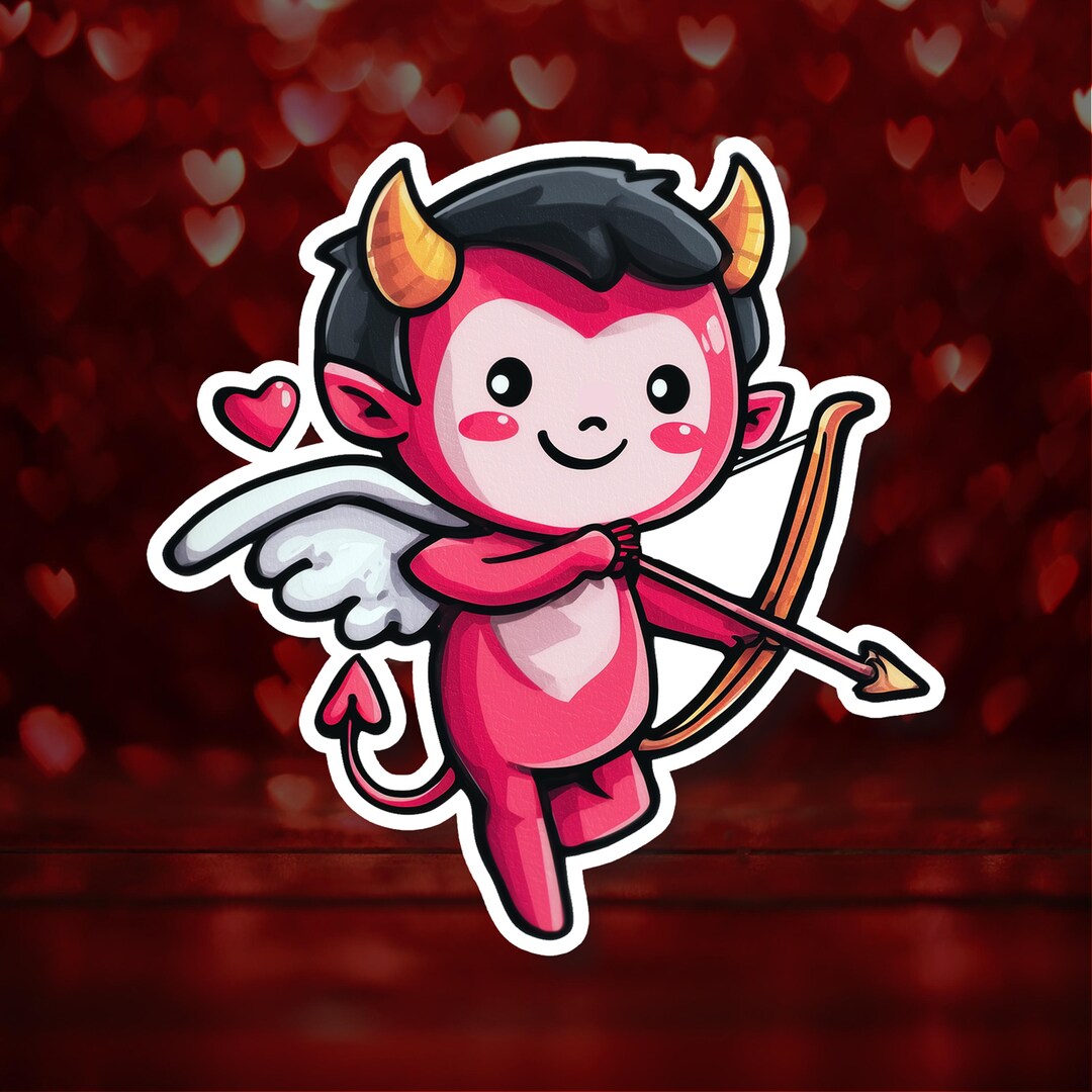 Hearts & Hellfire Cupid Sticker – Devilish Cute Valentine Cupid - Etsy