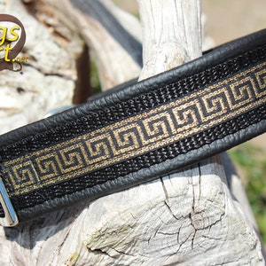 Greek Key Dog Collar Leather Greece Black and Gold - Etsy 日本