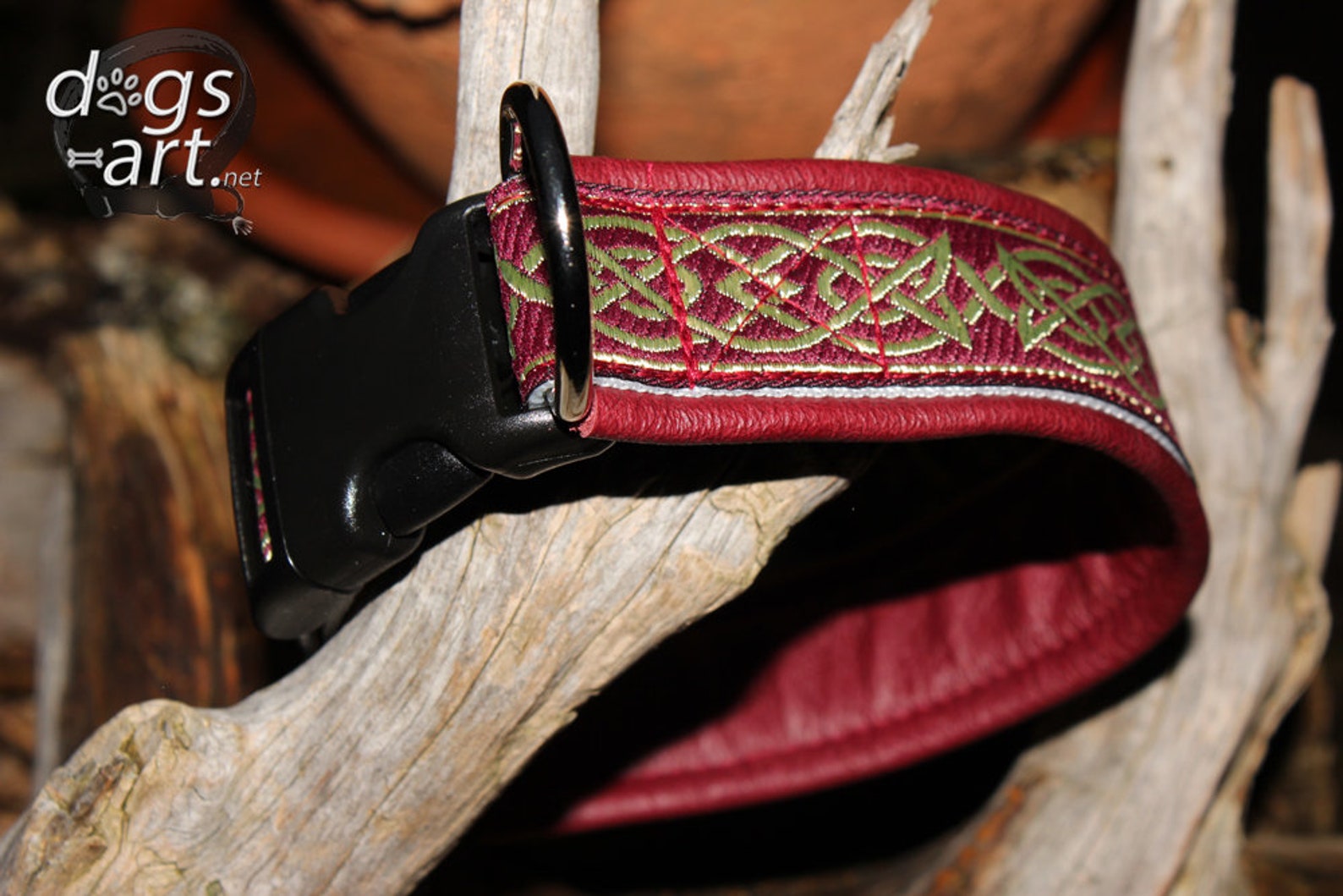 Celtic Dog Collar Leather, Viking, Knots, Collar With Buckle, Burgundy ...