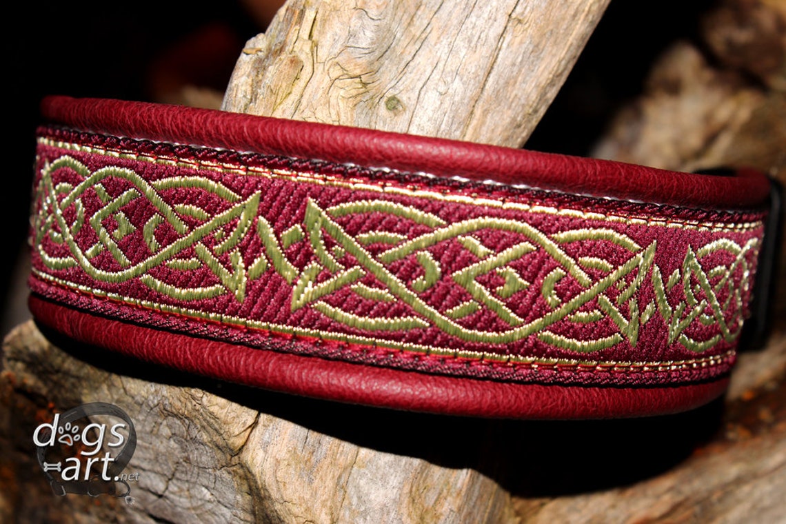 Celtic Dog Collar Leather, Viking, Knots, Collar With Buckle, Burgundy ...