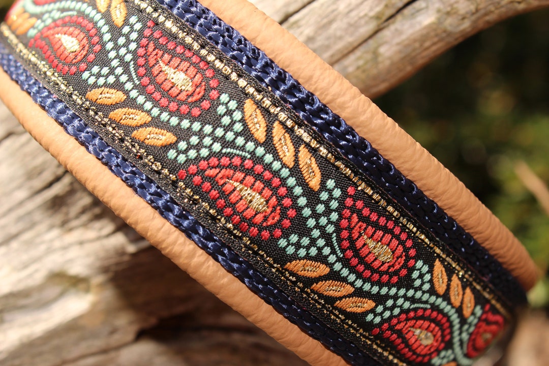 Custom Dog Collar Leather, Floral Leaves, Metal Buckle, Engraved ...