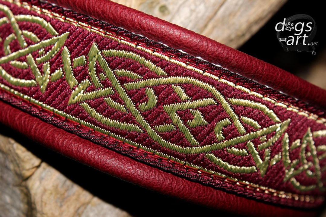 Celtic Dog Collar Leather, Viking, Knots, Collar With Buckle, Burgundy ...