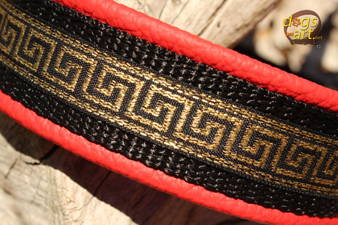 Greek Key Dog Collar, Leather, Adjustable With Buckle, Many Colors ...