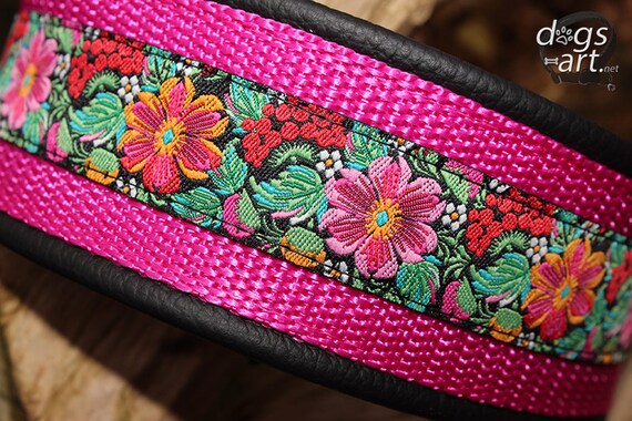 Large Dog Collar Leather 2 Inch Collars Floral Flower | Etsy