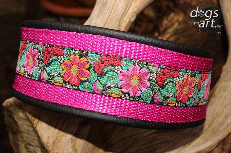 Large Dog Collar Leather 2 Inch Collars Floral Flower | Etsy