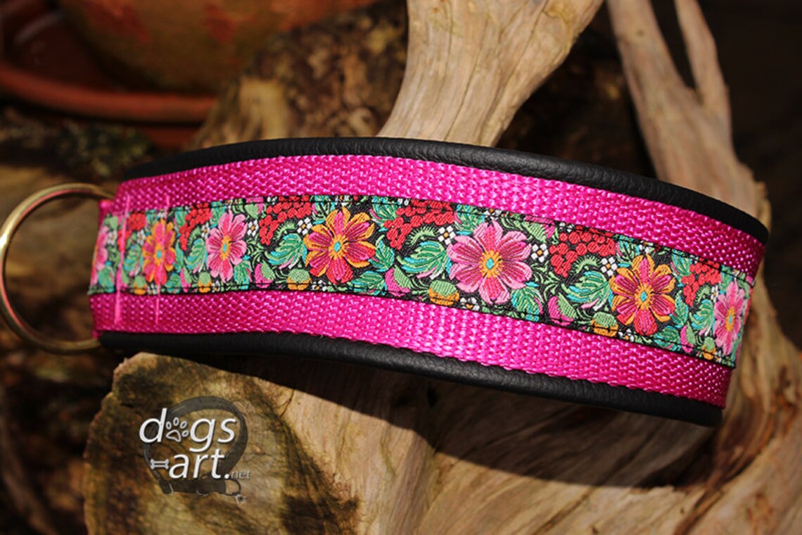Large Dog Collar Leather 2 Inch Collars Floral Flower | Etsy