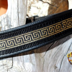 Greek Key Dog Collar Leather Greece Black and Gold - Etsy 日本