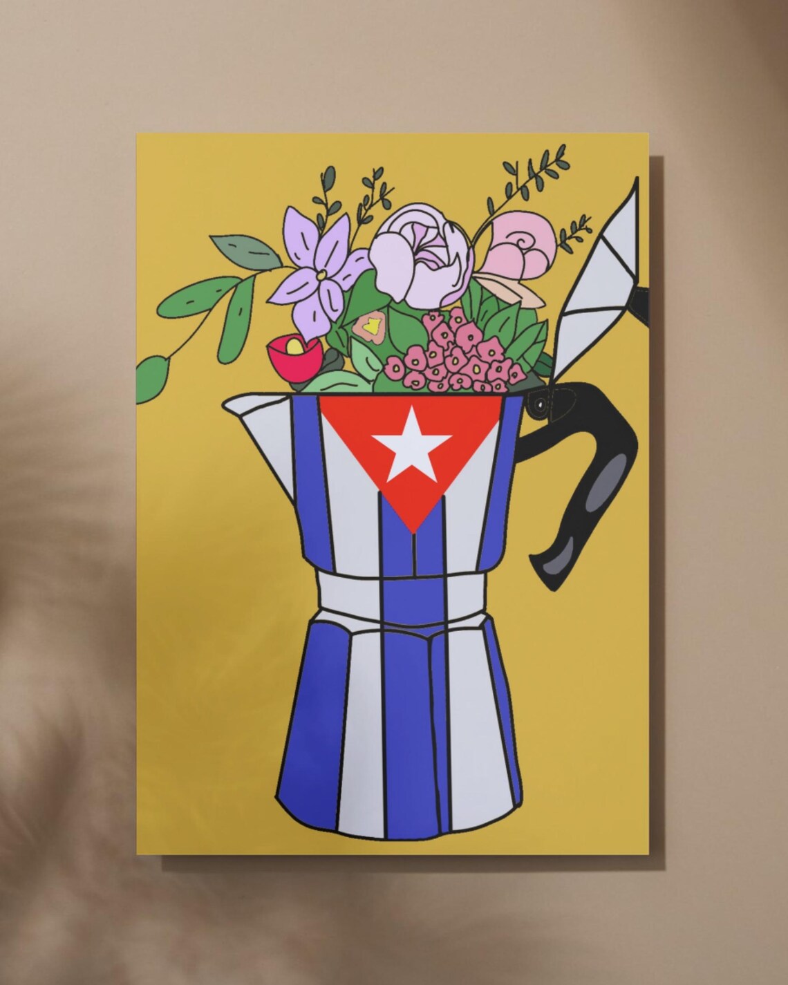 Cuban Cafetera Wall Art, Cuban Flag Moka Pot Print, Cuban Flag Art ...