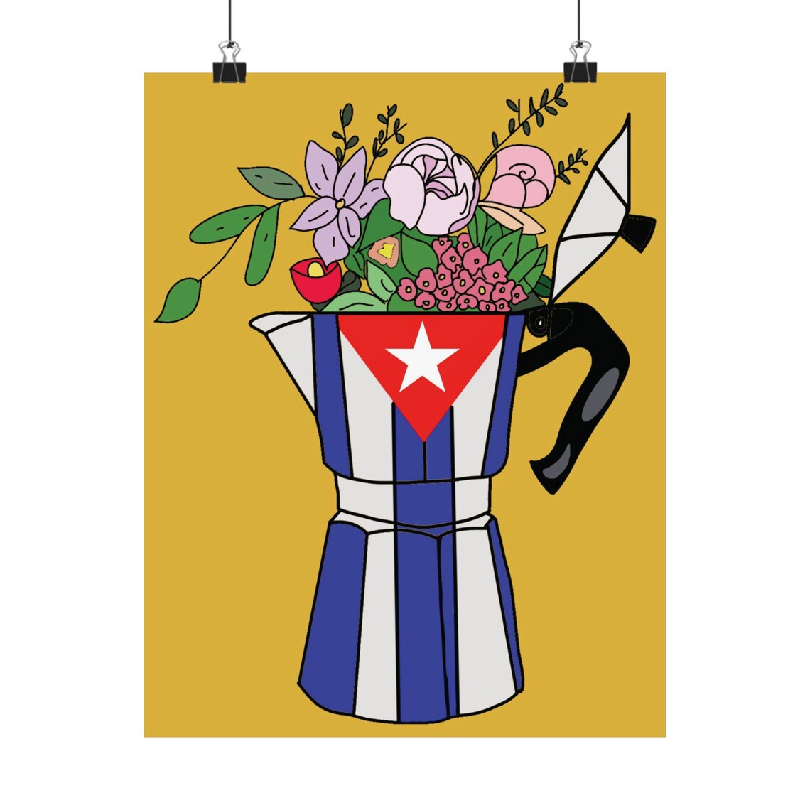 Cuban Cafetera Wall Art Print, Cuban Pride, Cuban Flag Art, Cuba Art ...