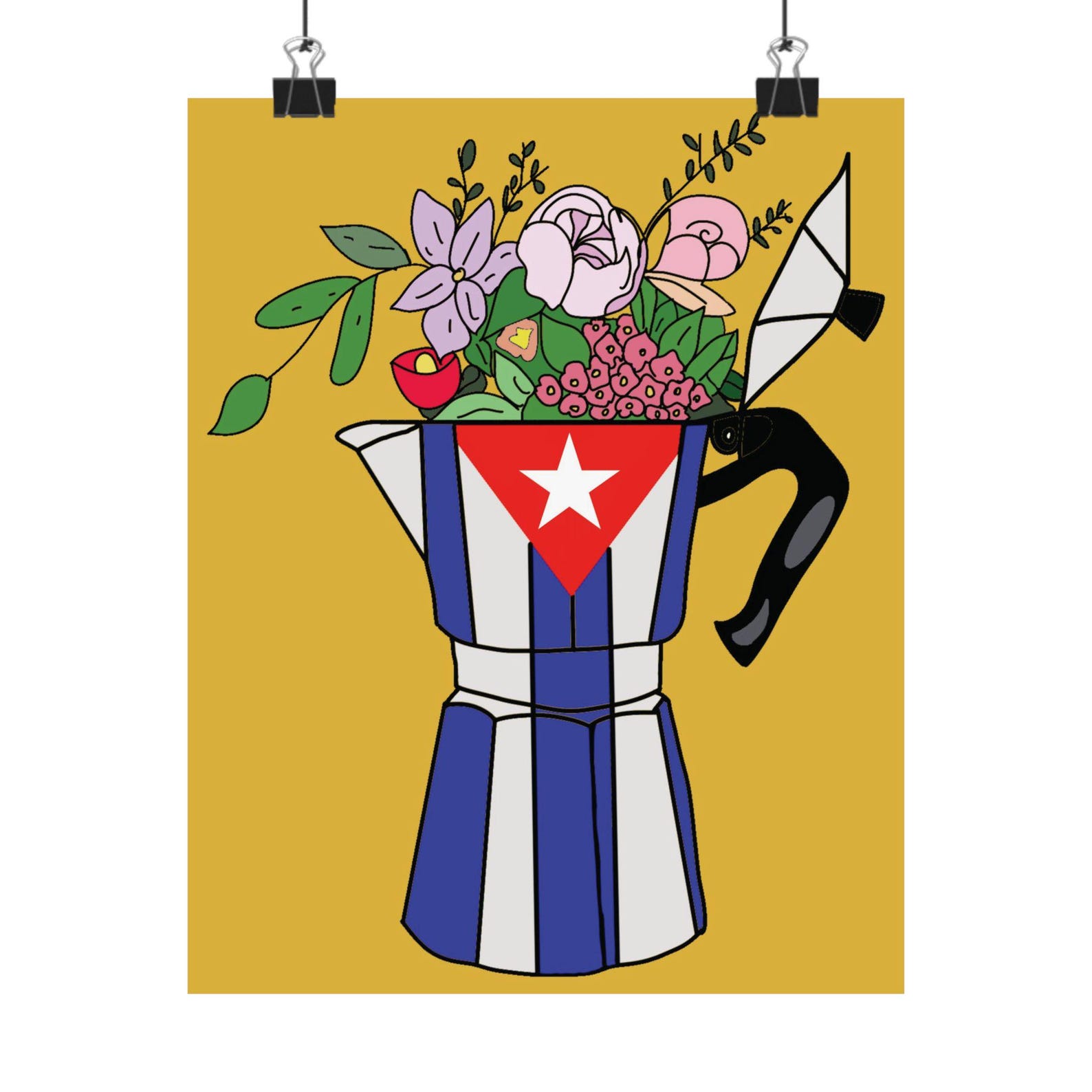 Cuban Cafetera Wall Art Print, Cuban Pride, Cuban Flag Art, Cuba Art ...
