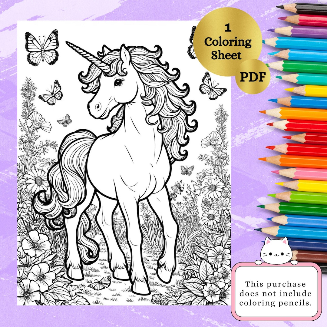 Magical Unicorn Coloring Page | Cute Fantasy Creatures Coloring Sheet ...