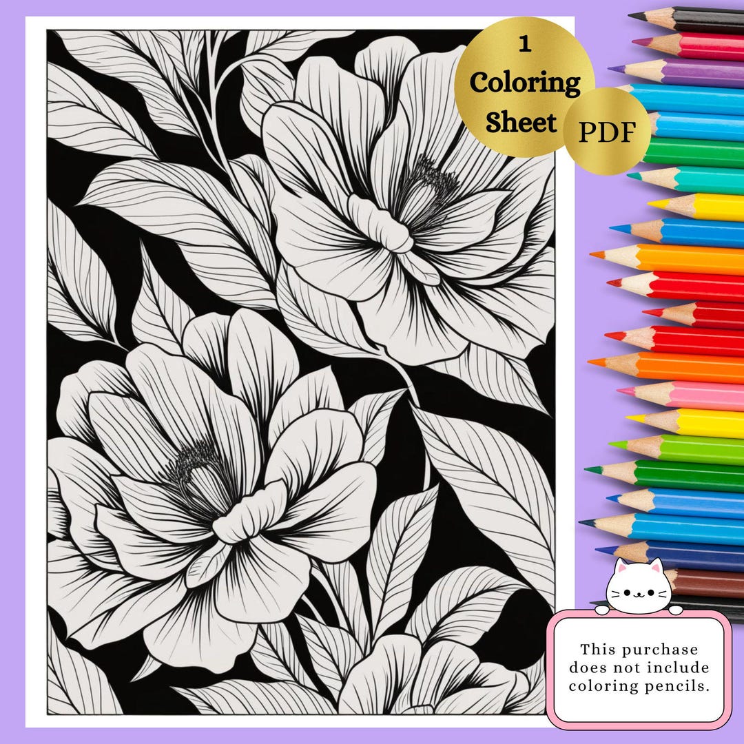 Floral Coloring Page | Flower Nature Coloring Sheet| PDF Printable - Etsy