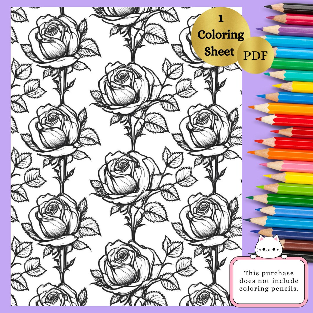 Coloring Page With Relaxing Flower Design| Roses Coloring Sheet ...