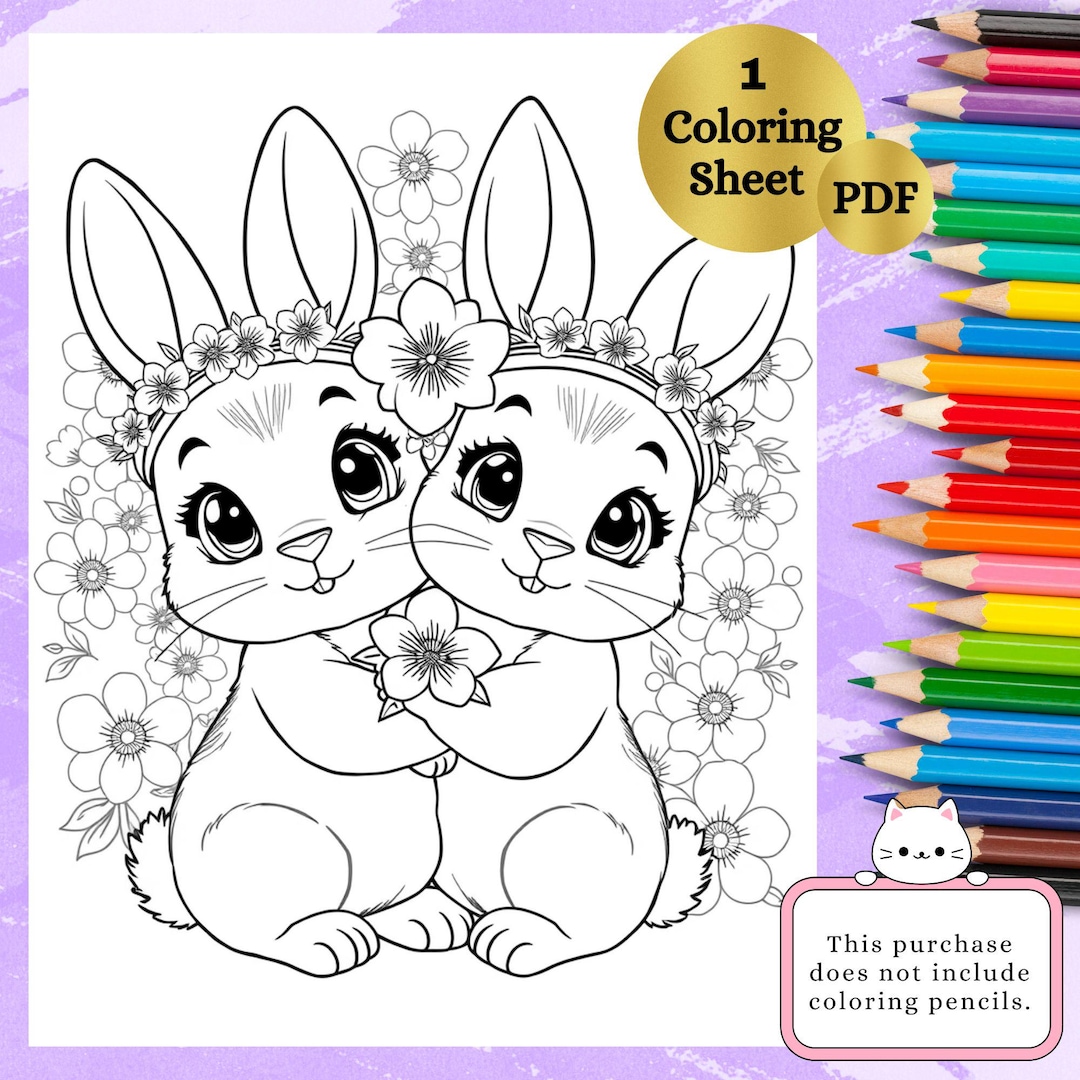 Cute Bunnies Hugging Coloring Page | Valentine's Day Printable Art ...