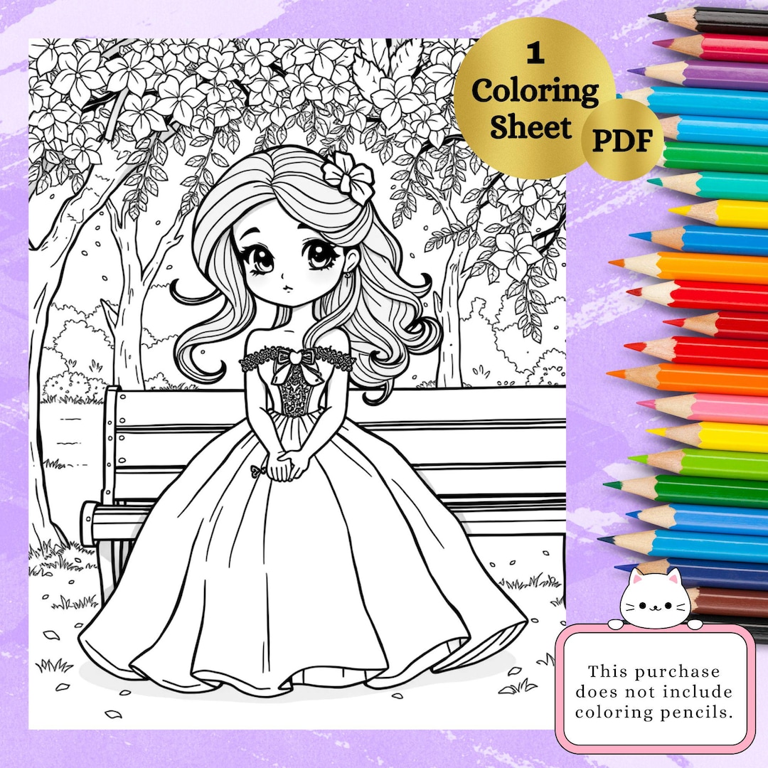 Girl Coloring Page | Cute Anime Design| |kawaii Printable| Instant ...