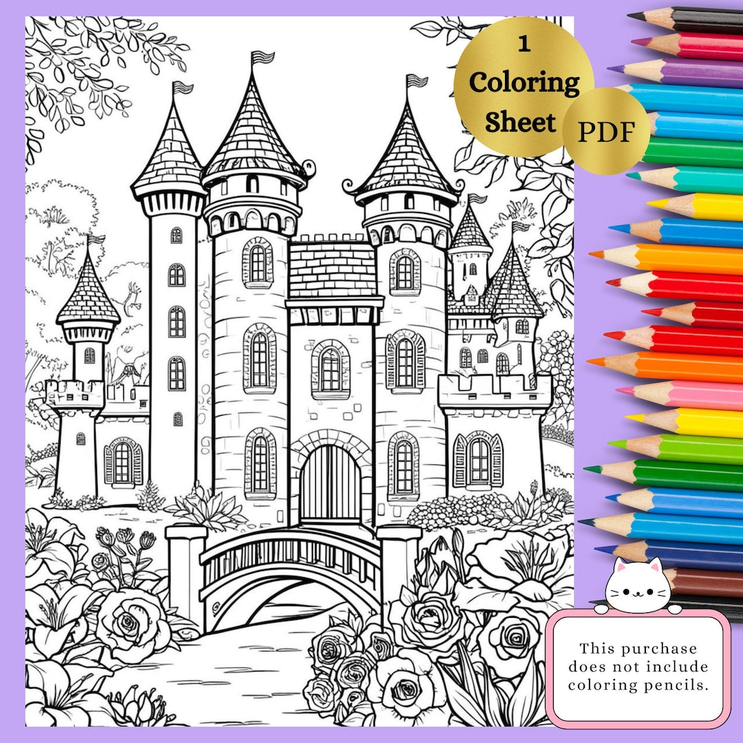 Beautiful Castle Coloring Page | Floral Coloring Design | PDF Printable ...