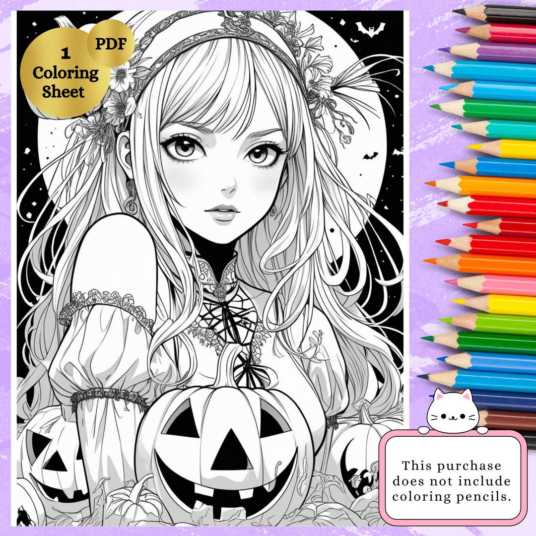 Halloween Spooky Anime Girl Gothic Coloring Page | Printable PDF Manga ...