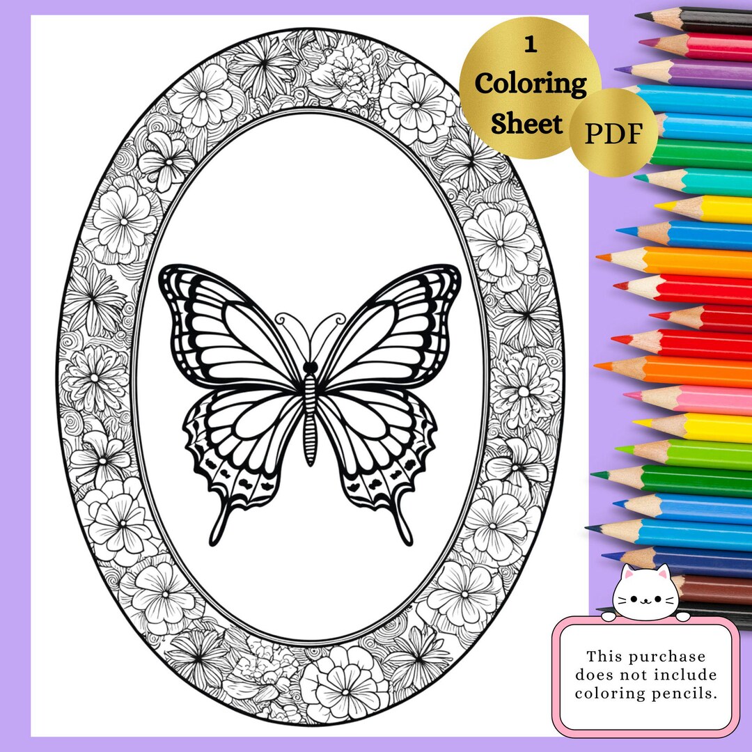 Floral Butterfly Coloring Pages, PDF - Etsy