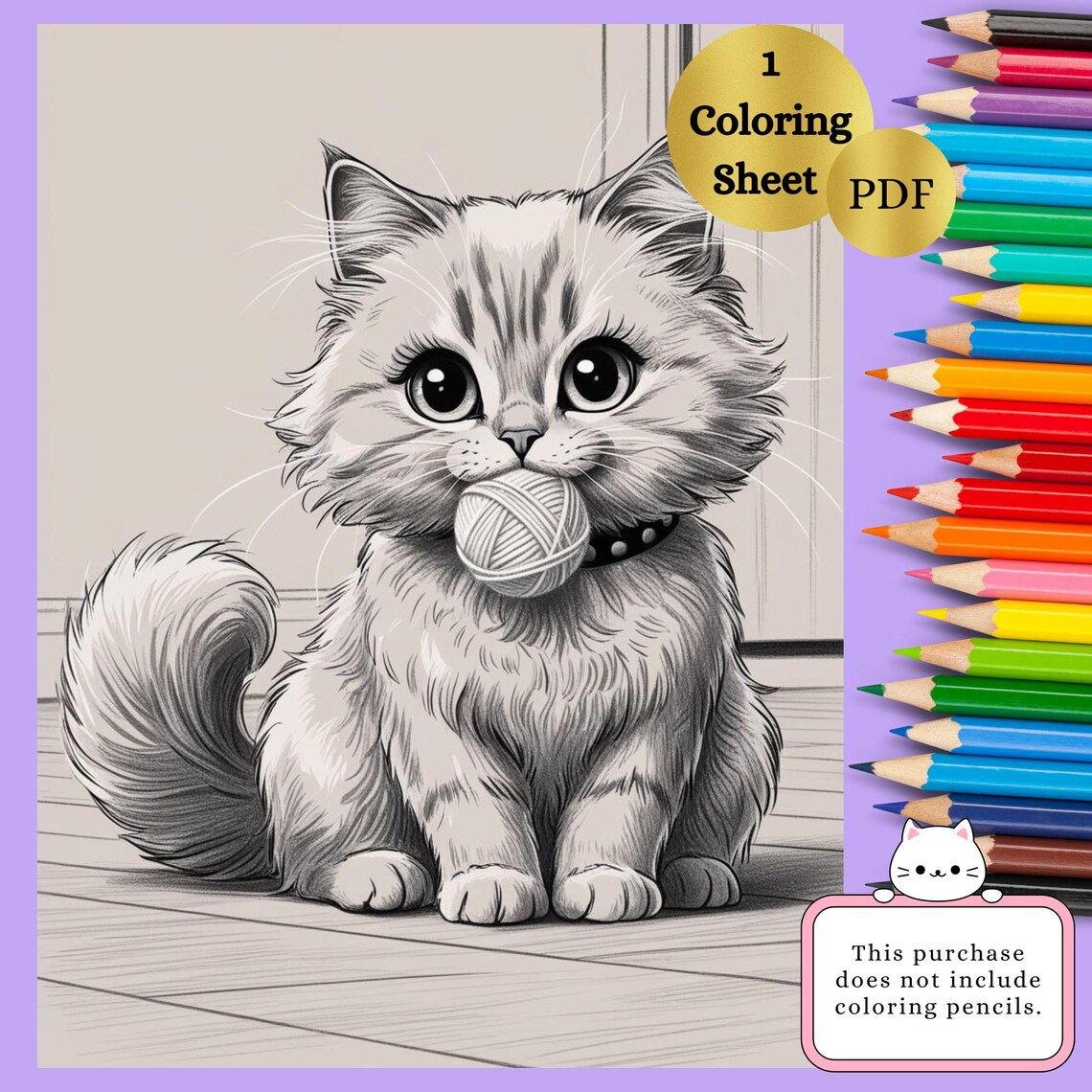 Cute Cat Coloring Page | Cat Lovers Coloring Sheet| Relaxing Activity ...