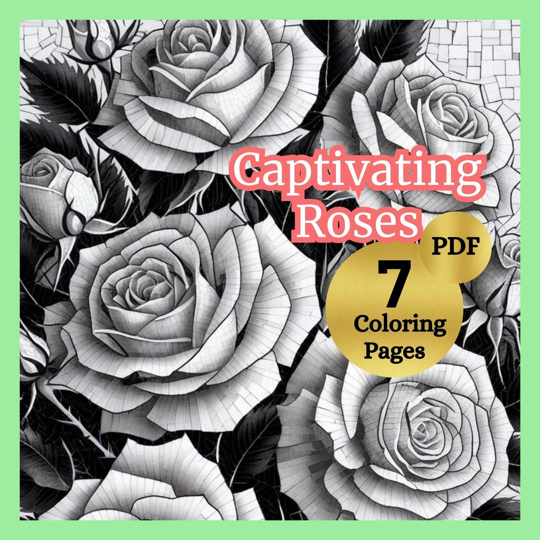Grayscale Roses Coloring Pages | Floral Coloring Book | Printable PDF ...