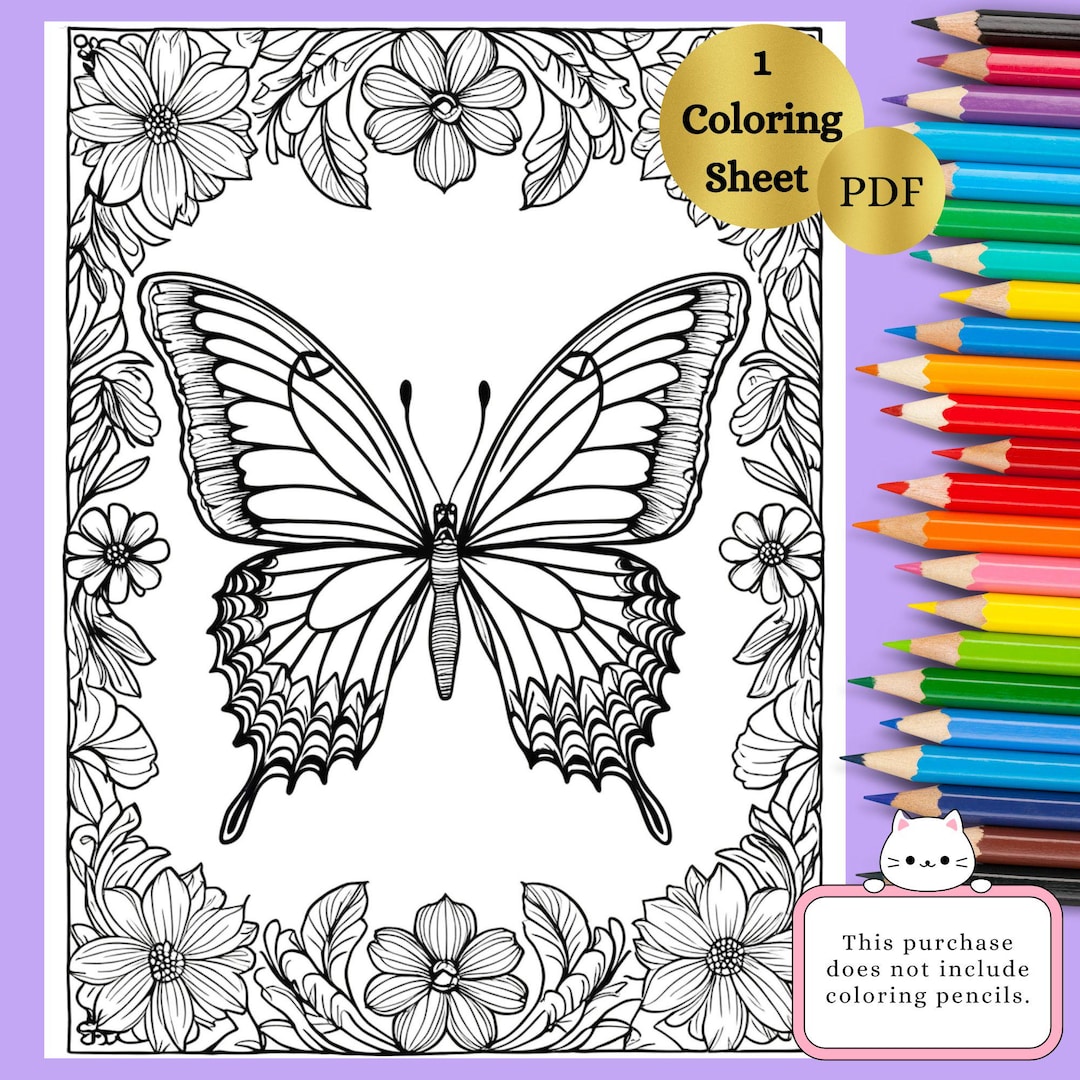 Floral Butterfly Coloring Page | Floral Design Coloring Sheet | PDF ...