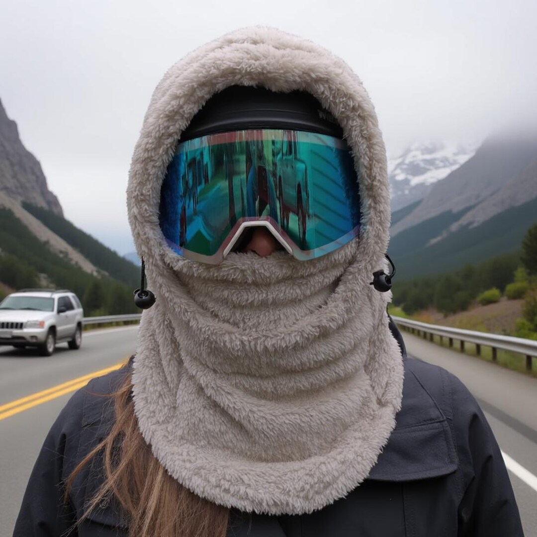 Off-white Sherpa Helmet Hood, Ski & Snowboard Balaclava, Cozy Warm Over ...