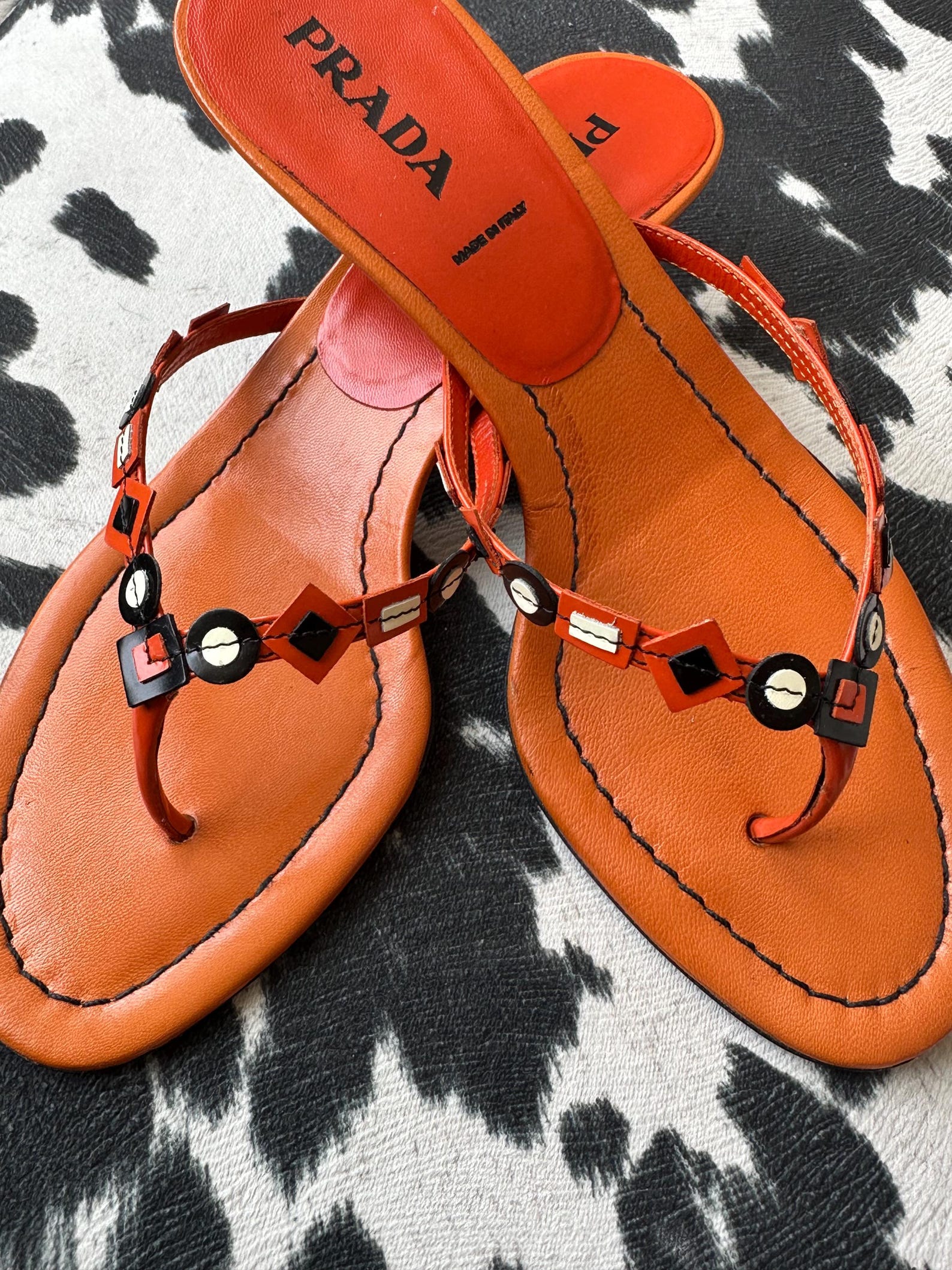 Early 2000s Prada Orange Leather Thong Sandals – Geometric Beaded ...