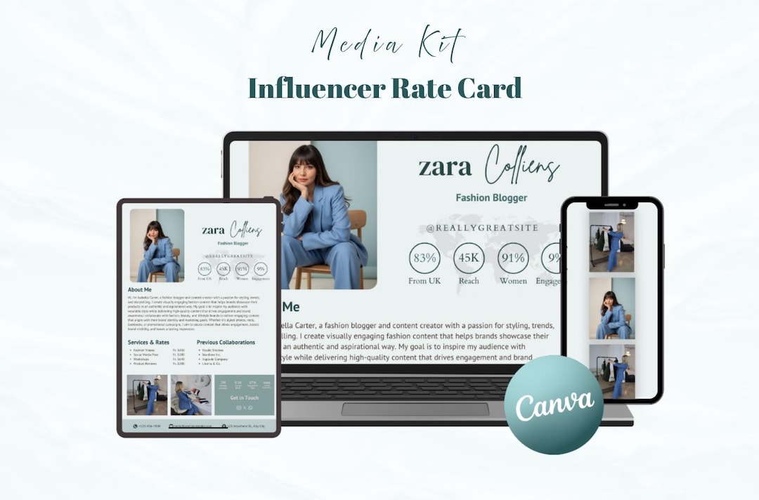 Influencer Rate Card Canva Template | Social Media Pricing Sheet | UGC ...