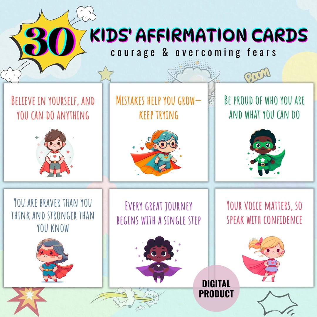 Superhero Affirmation Cards for Kids | Printable Motivational Cards ...