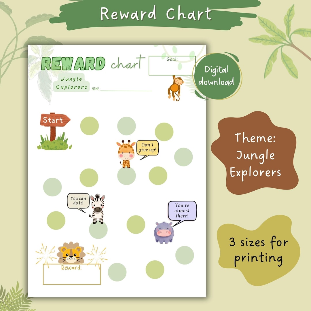 Jungle Animals Reward Chart: Kids Chore Chart Printable (digital ...