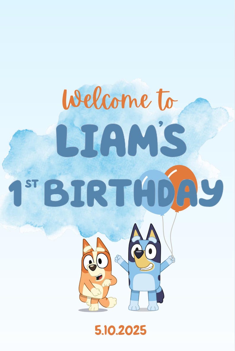 Letrero de bienvenida de cumpleaños de Bluey editable / Letrero de ...
