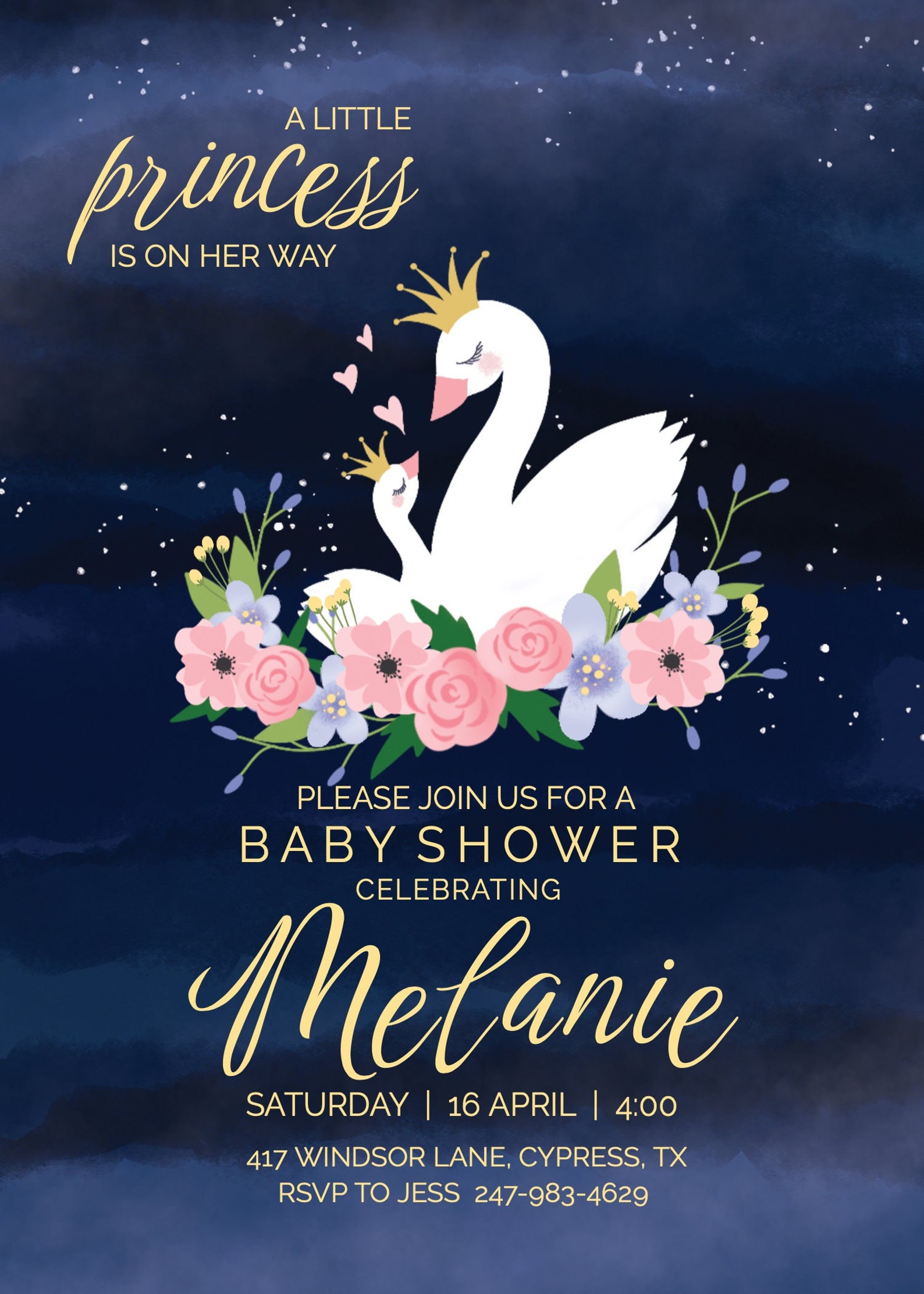 Swan Princess Baby Shower Invitation Announcement Editable Download 5x7 ...