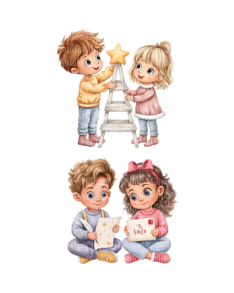Christmas Clipart Bundle, Cute Watercolor Kids, Winter Boy and Girl ...